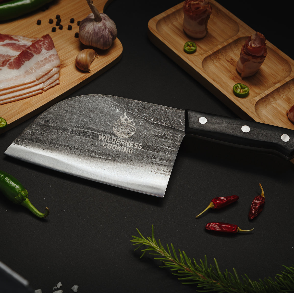 Wilderness Cooking Old Style Cleaver Knife with eco-Leather Sheath ...